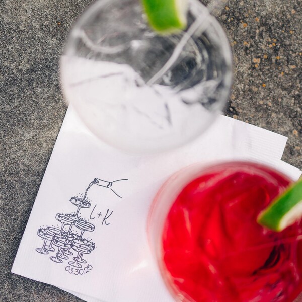 Custom Champagne Tower Cocktail Napkin | Wedding | Party | Bachelorette ...