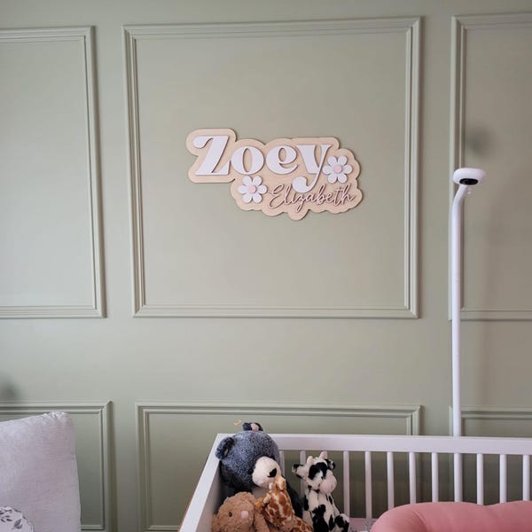 Custom Wooden Wall Name Sign Wood Big Letters Modern Nursery Bedroom ...