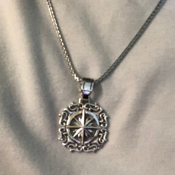 Mens Compass Necklace, Silver Mens Necklace, Small Compas Pendant ...
