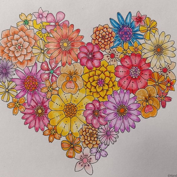 Floral Heart Colouring Page for Adults and Children! Flower,whimsical ...