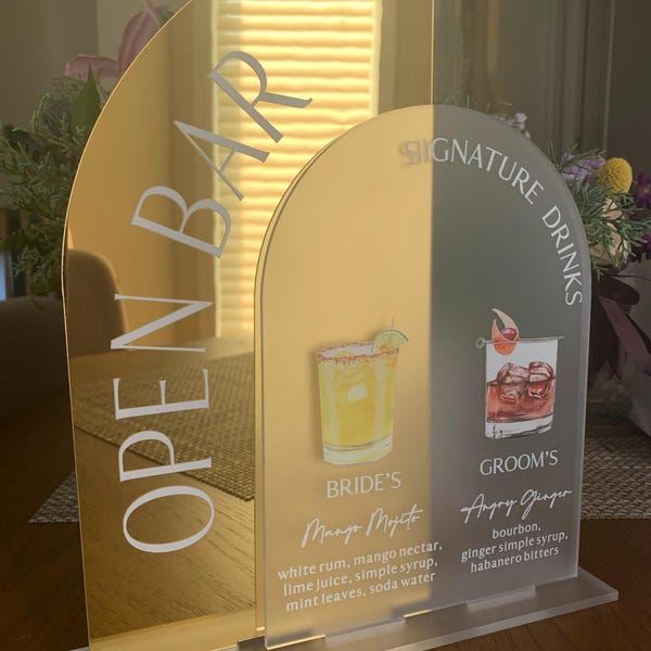 Signature Cocktails Sign, Signature Drinks Sign, Gold Mirror Frosted ...