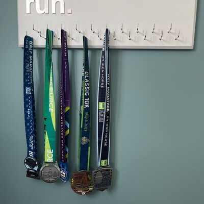 Running Medal Holder With 3D Lettering, Gray or Black With 3D Aluminium ...