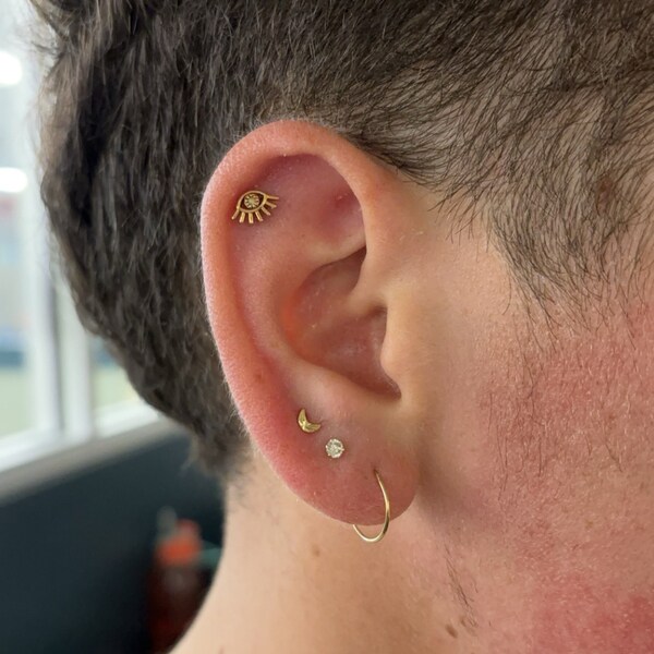 10k Solid Gold Small Dainty Studs Earrings Star Moon Planet Saturn ...