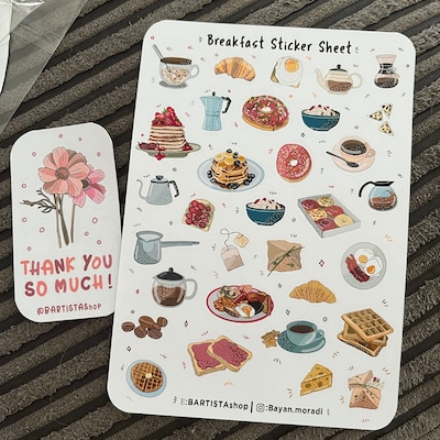 Breakfast Sticker Sheet, Breakfast Planner Stickers, Journal Stickers ...
