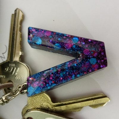 Purple and Blue Glitter Keychain Initial Keychain Letter - Etsy
