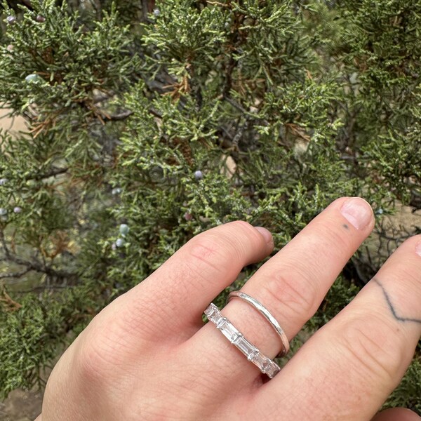 2 CT Asscher Cut Moissanite Engagement Ring, Asscher Cut Three Stone Wedding Ring, 14K Solid ...