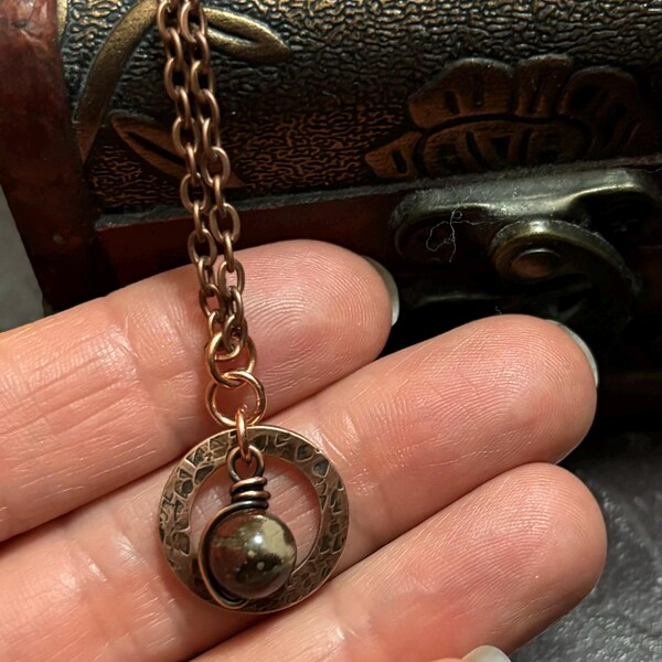 Teardrop Copper Hoop Earrings With Rhyolite Gemstone Beads Bohemian