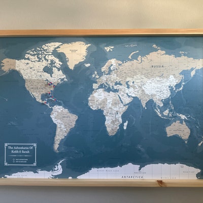 Push Pin World Map Personalized Travel Map Custom Modern Map Print ...