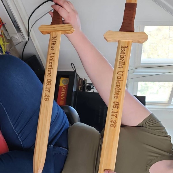 Sturdy Wooden Sword With Leather Wrapped Handle - Etsy