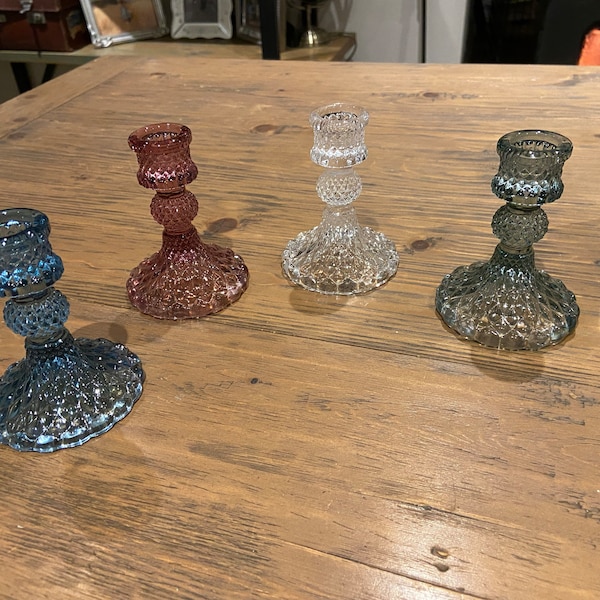 Cut Coloured Glass Candlestick - Blue Candlestick, Green Candlestick ...
