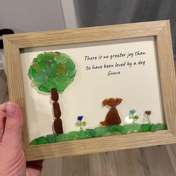 Sea Glass Dog With Tree and Flowers, A Dogs Love, Sea Glass Art ...