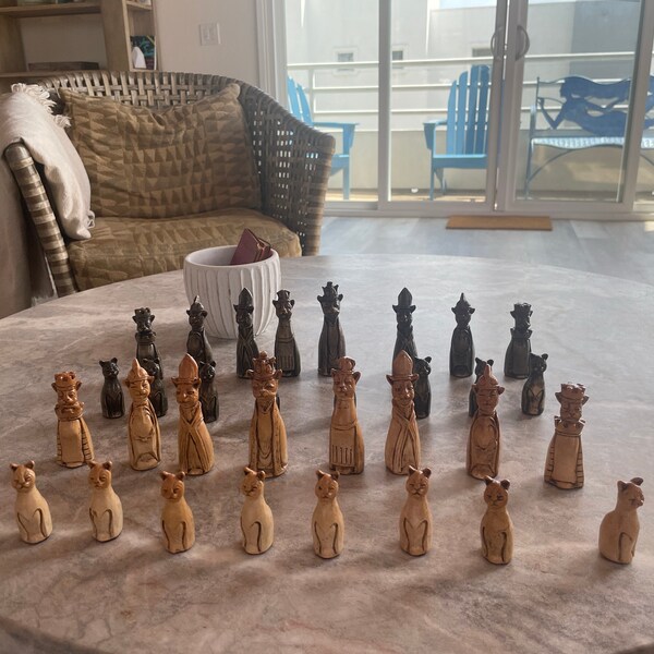 Made to Order – Chess Set, Royal Cats Design in a Georgian Mahogany and ...