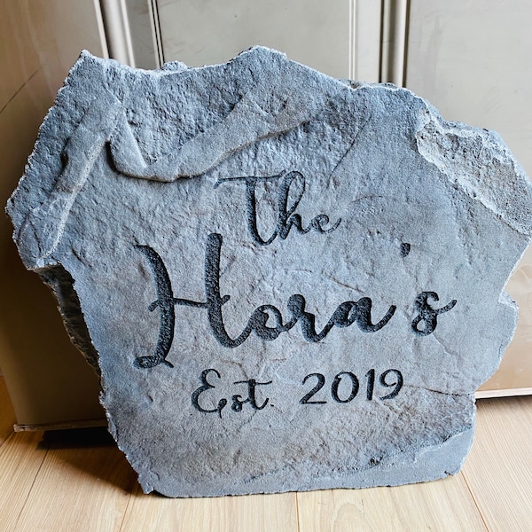 Script Name Stone - Engraved Rock - Personalized - Garden Stone - House ...