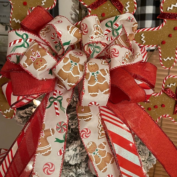 Gingerbread Christmas Bow, Gingerbread Lantern Topper or Wreath Bow ...