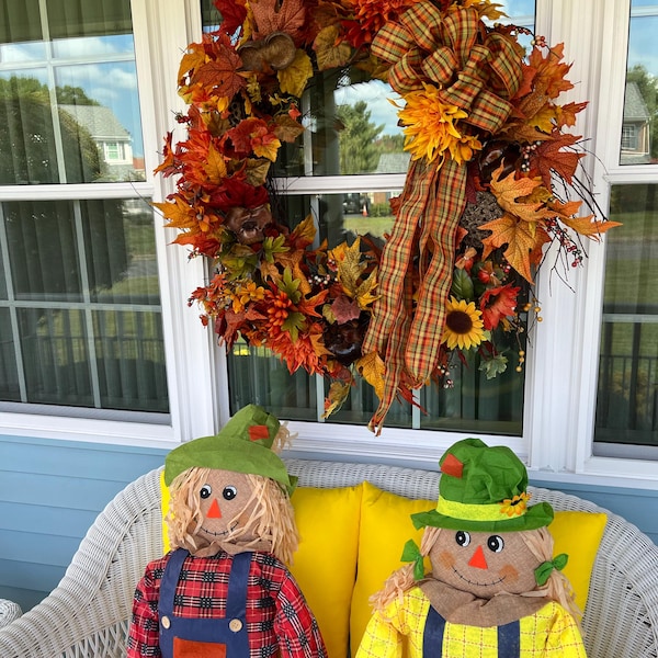 61 Large Sitting Scarecrow Cowboy Western Country Fall Outdoor ...
