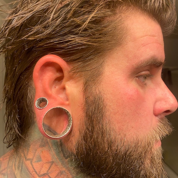 Hammered Silver Ear Tunnel, Gauge Earrings for Stretched Ears, Plug ...