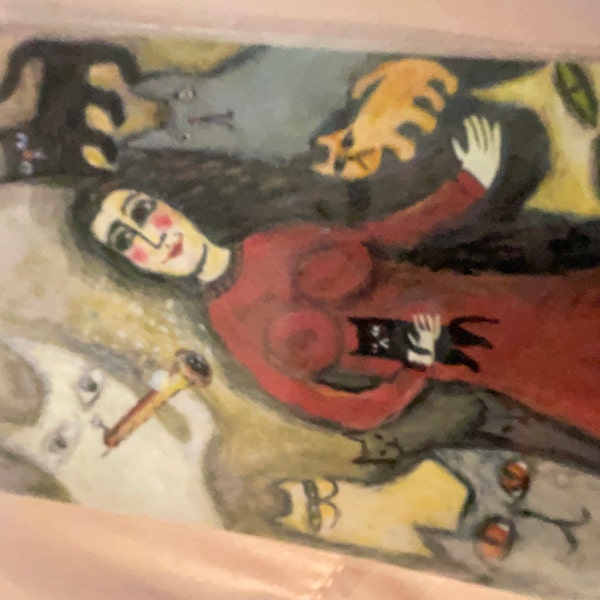 CAT Chagall Inspired Art ACEO Print - Girl With Her CATS - Folk Art ...