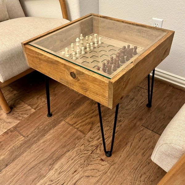 Rustic Chess and Checkers Table With Removable Glass Top - Chess and ...
