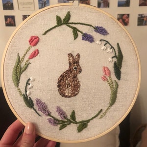 Easter Bunny Hand Embroidery Pattern Floral Wreath Bunny Embroidery PDF ...