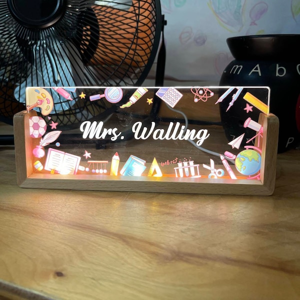 Personalized Name Plate With Wooden Base | Lighted Acrylic Nameplate ...