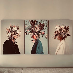 Bloom flower Head Collage Art, Surreal Floral Portrait, Retro Botanical ...