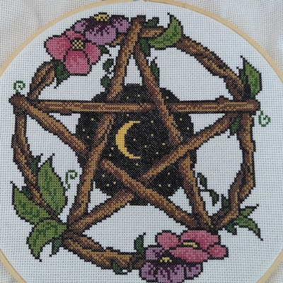 Moon Pentagram Cross Stitch Pattern, Gothic Embroidery, Night Sky Moon ...