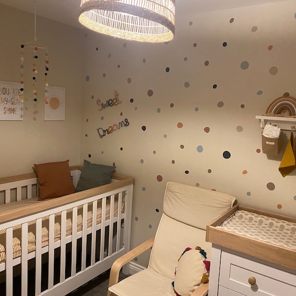 Boho Polka Dot Wall Stickers, Bohemian Style Neutral Rainbow Hand Drawn ...