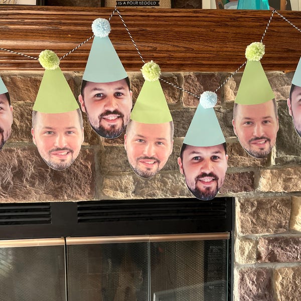 Pastel Rainbow Custom Face Banner, Pom Pom Party Hats - Etsy