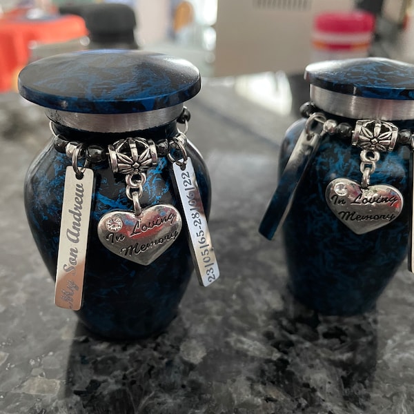 In Loving Memory Blue Heart Keepsake Urn - Love Charms® Engraving ...