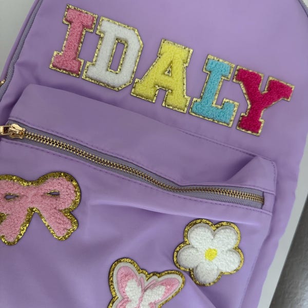 Sewn Patches Backpack Personalized Nylon Backpack With Patch Chenille ...