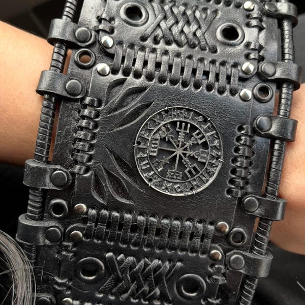 Thor Hammer Black Leather Bracelet, Thor Mjolnir Geniune Leather Cuff ...