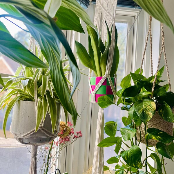 Macrame Cotton Plant Pot Hanger Net, Indoor Plant Hanging Basket ...