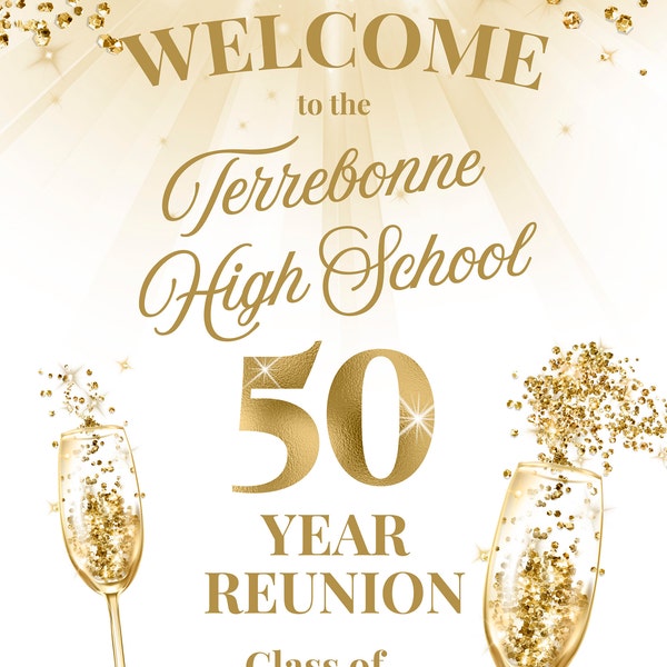 50th Class Reunion Sign Any Year Class Reunion Poster White and Gold ...