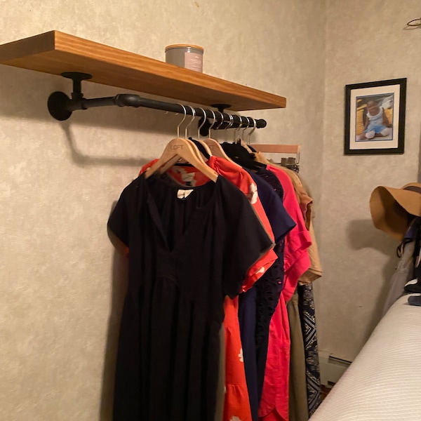 Laundry Room Bar With Attached Wood Shelf, Clothing Rack, Drying Bar ...