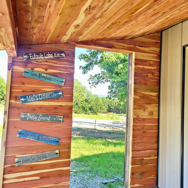 Personalized Hanging Rustic Wood Signs, Directional Arrow Signs ...