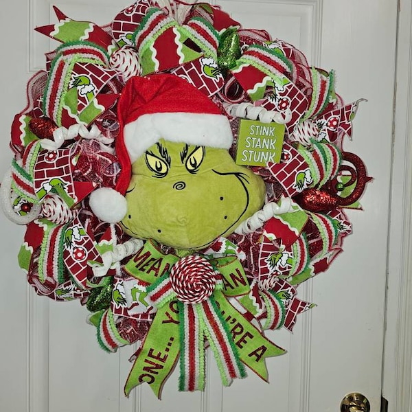 Grinch Inspired Christmas Wreath, the Grinch, Christmas Wreath, Grinch ...