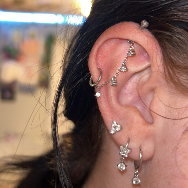 Dainty Industrial Barbell CZ Chain (only) for Piercing, Gold Sterling ...