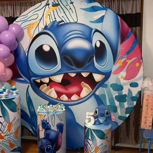 Lilo and Stitch Round Backdrop,waterolor Stitch Gender Reveal Elastic ...