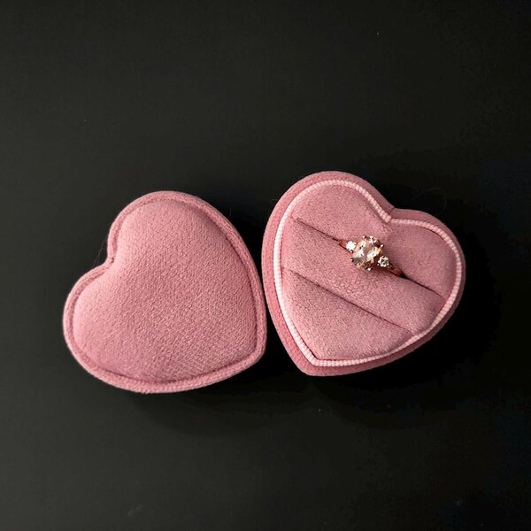 Velvet Heart Single Ring Box Pink - Valentines Day Proposal Ring Box ...