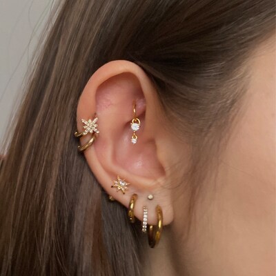 Dainty Sapphire Dangle Hoop Charm, Sterling Silver, 18k Gold Plated ...