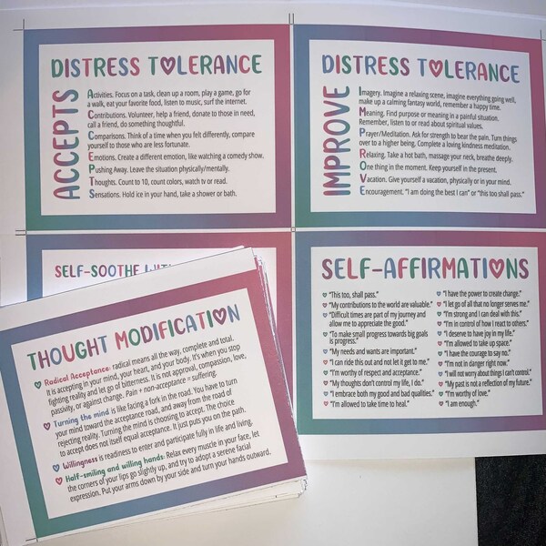 DBT Flash Cards, 44 Printable Cards, Self Help Cards, Coping Skills ...