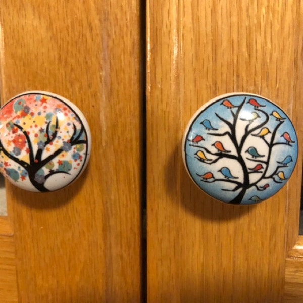 Multi Color Tree Design Ceramic Knobs Kitchen Cabinet Drawer Knobs Hardware Knobs Handmade Knobs ...