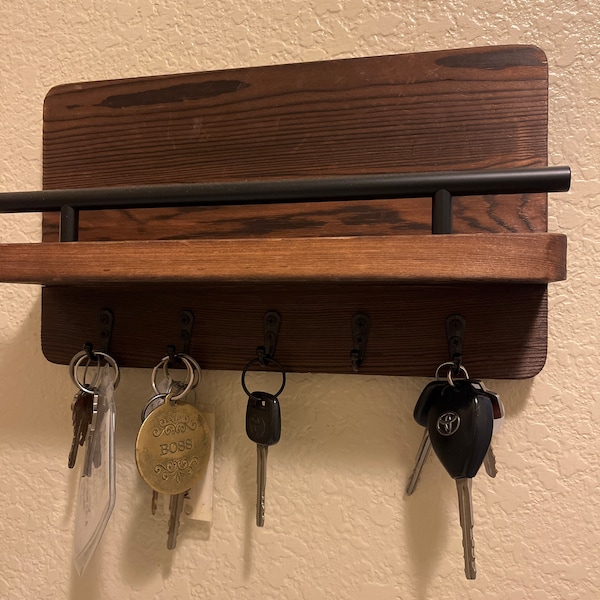 Key Holder and Mail Shelf - Entryway Decorative Wooden Wall Organizer ...