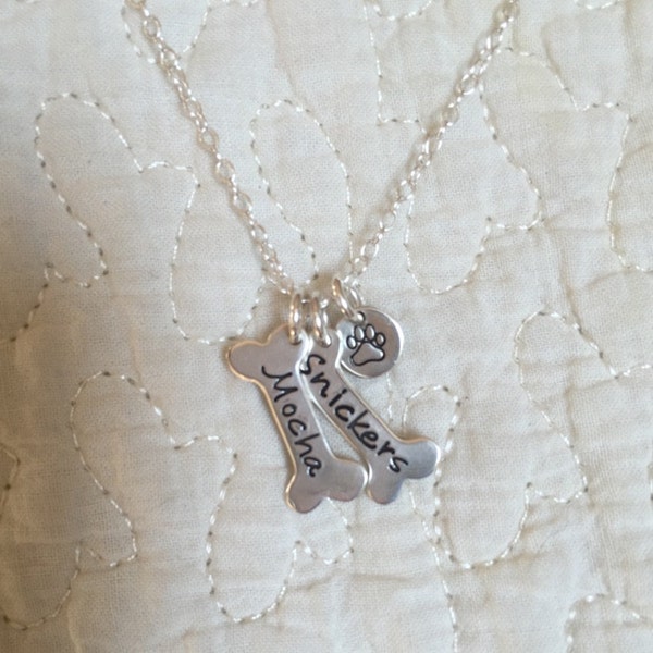 Sterling Silver Dog Bone Two Charm Necklace, Personalized - Custom ...