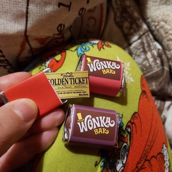 Wonka Bar Labels - Mini & Snack Size Wrappers - Wonka Bar Candy Bar ...