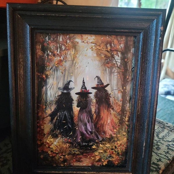 Three Witches in Autumn Forest Canvas Print - Halloween Wall Art - Etsy