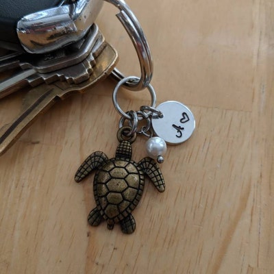 BRONZE SEA TURTLE Keychain Personalized With Initial Charm Turtle ...