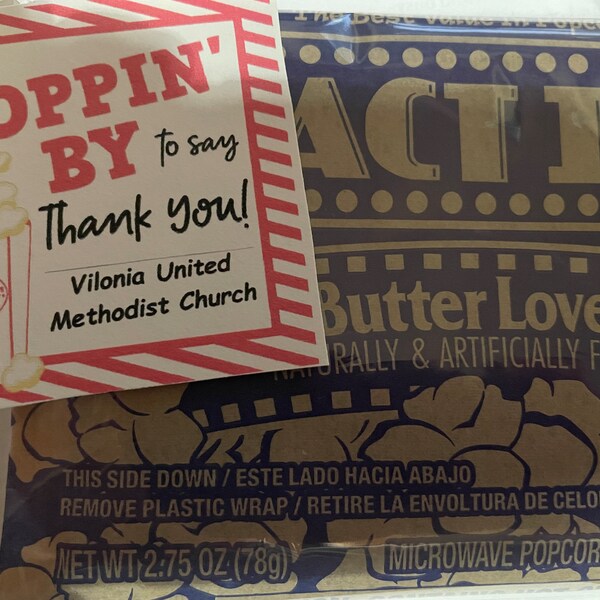 Teacher Appreciation Gift Tag, Poppin by to Say Thank You, Popcorn Gift ...