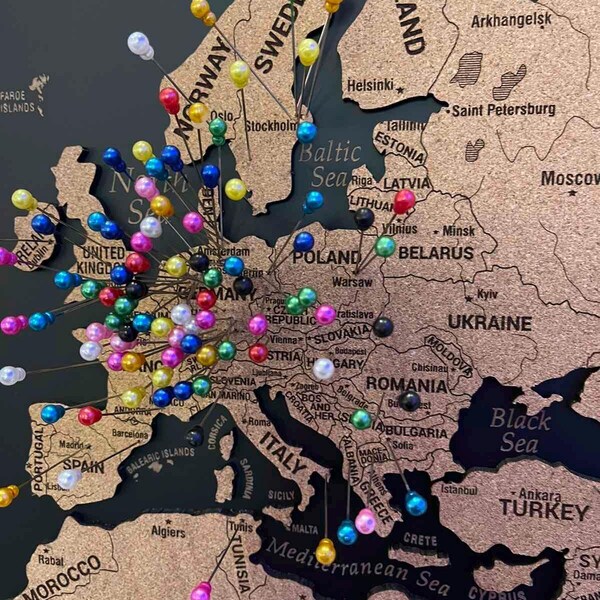 World Map Push Pin Wall Art With FREE Pins, Cork World Map Board ...
