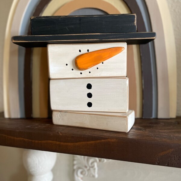 Hand Painted Wood Stack Snowman: Rustic Christmas Decor - Etsy